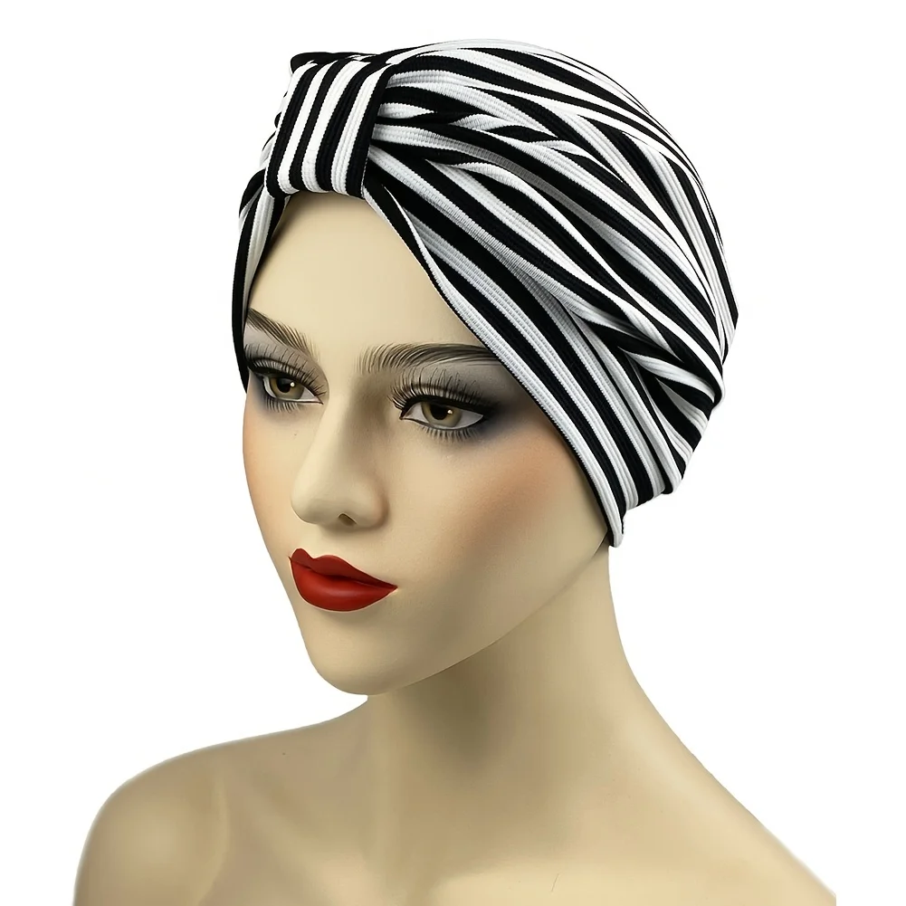 Fashion-Women-Turban-Black-and-White-Stripes-Breathable-Turban-Hair ...