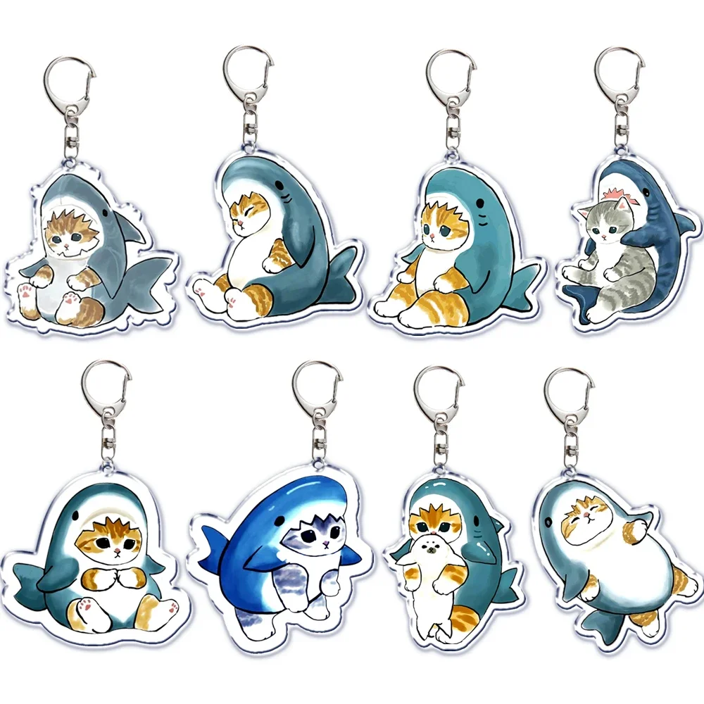 Cute Cartoon Shark Cat Fried Shrimp Cat Keychain Letter Key Chain for ...