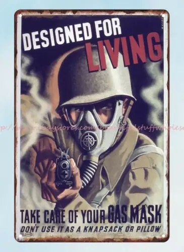 Gas Mask Designed For Living 1944 WW2 War Poster metal tin sign home ...