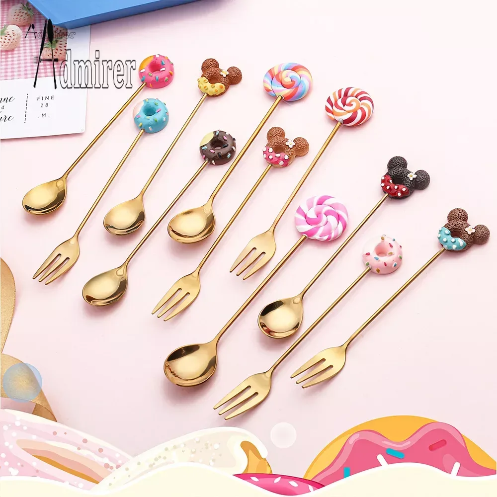 Stainless-Steel-Spoon-Fork-Cute-Version-Rainbow-Lollipop-Donut-Macaron ...
