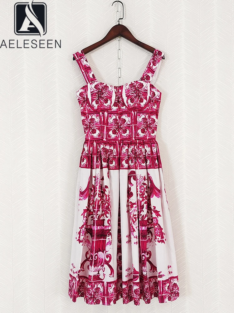 AELESEEN-Runway-Fashion-Women-100-Cotton-Dress-Summer-Red-Flower-Print ...