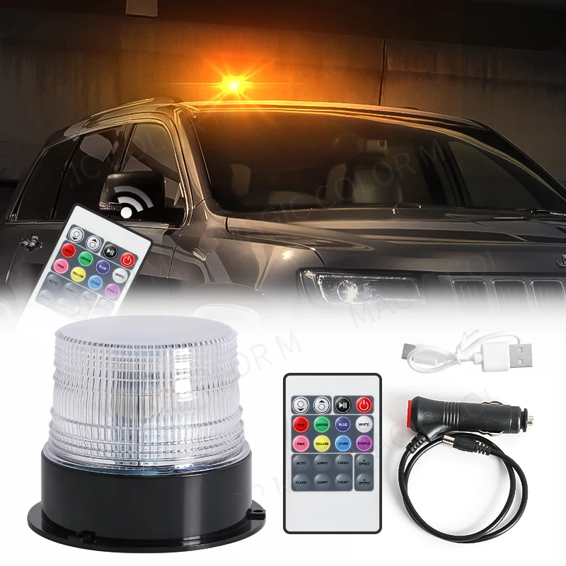 RGB LED Car Strobe Warning Light Emergency Flashing Lamp Remote Control ...