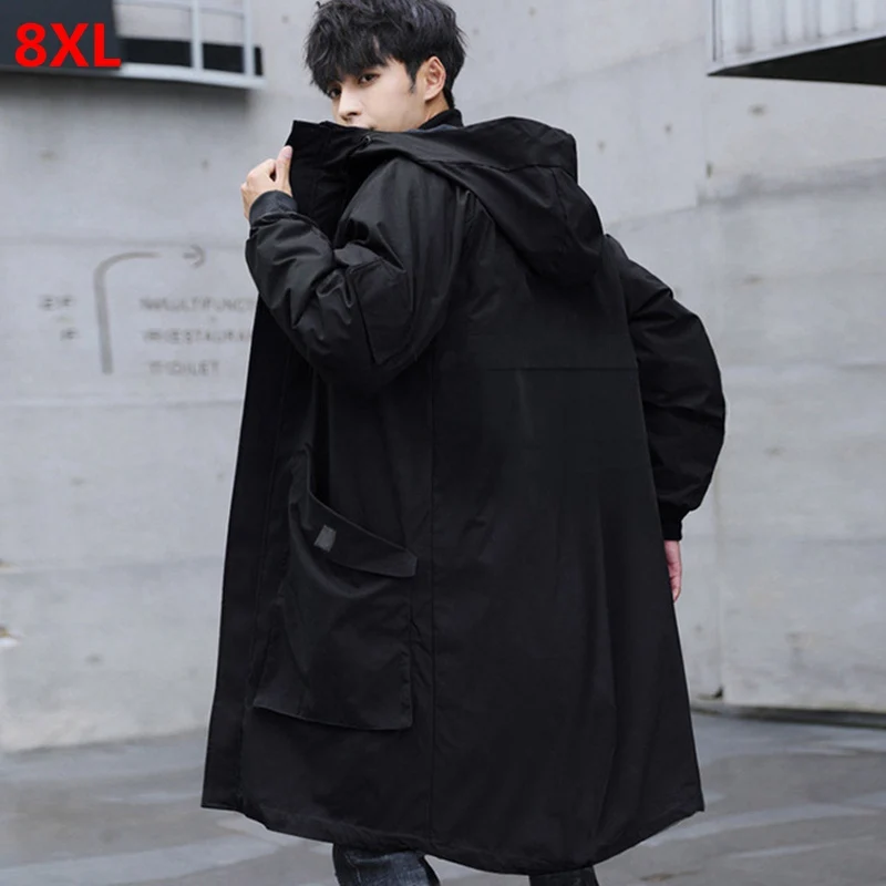 남성용 윈드브레이커 플러스 사이즈 봄 가을 플러스 사이즈 루즈핏 중간 길이 윈드브레이커 트렌드 후드 롱 자켓 남성용 오버코트