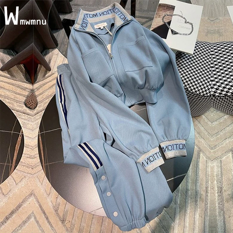 Spliced-Letter-Printed-Sweet-Suit-Women-Casual-Full-Sleeve-Zipper-Short ...