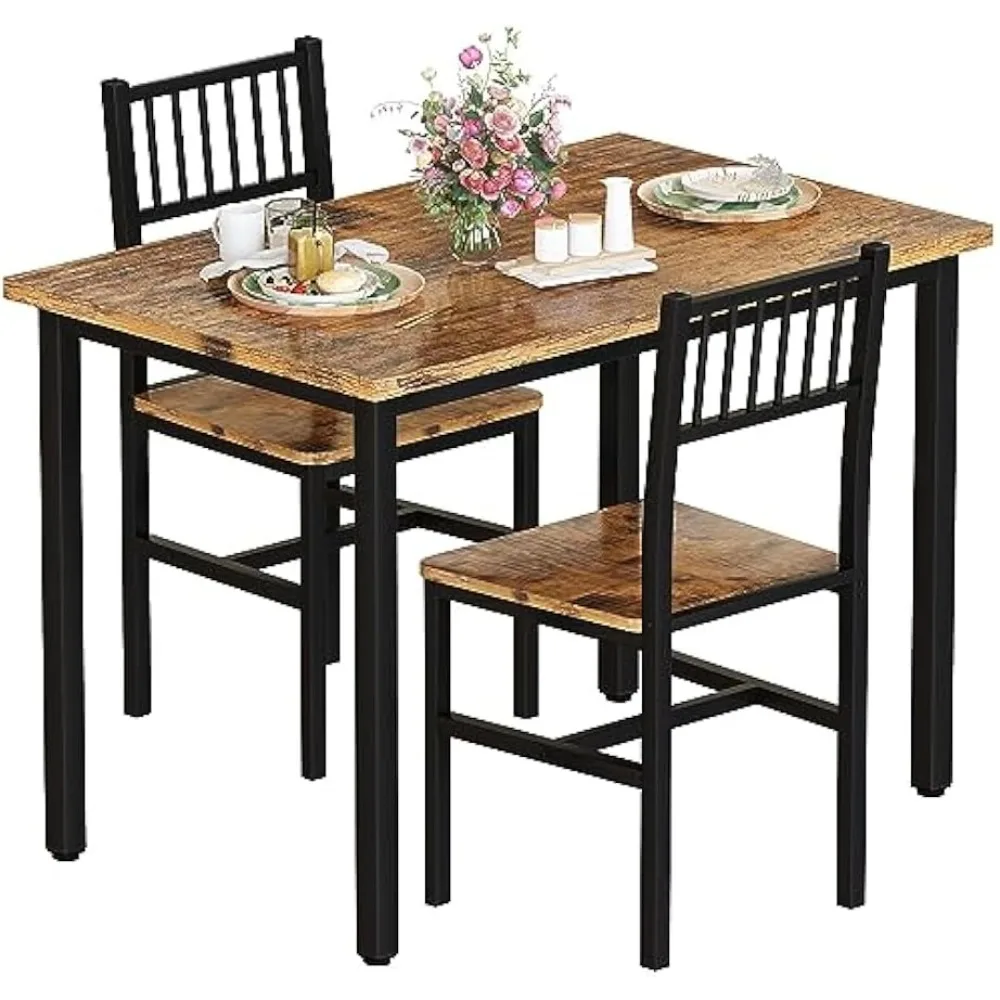 3 Piece Dining Table Set, Small Industrial Kitchen and 2 Chairs ...