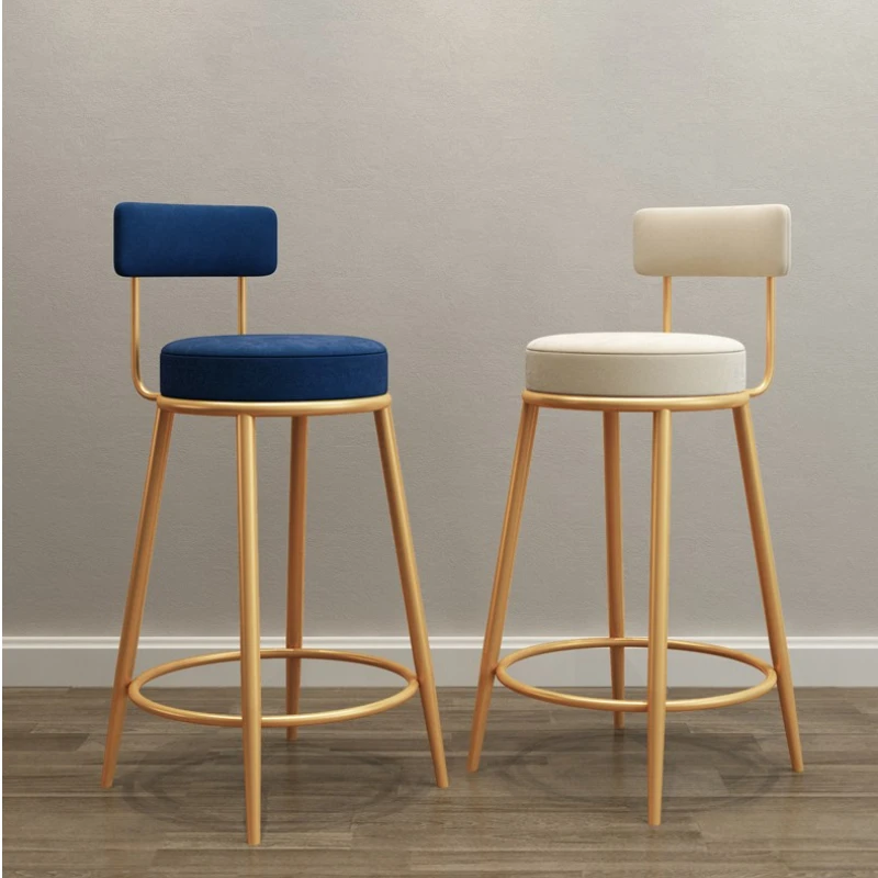 Home-bar-chairs-Nordic-metal-high-stools-kitchen-velvet-backrest-bar ...