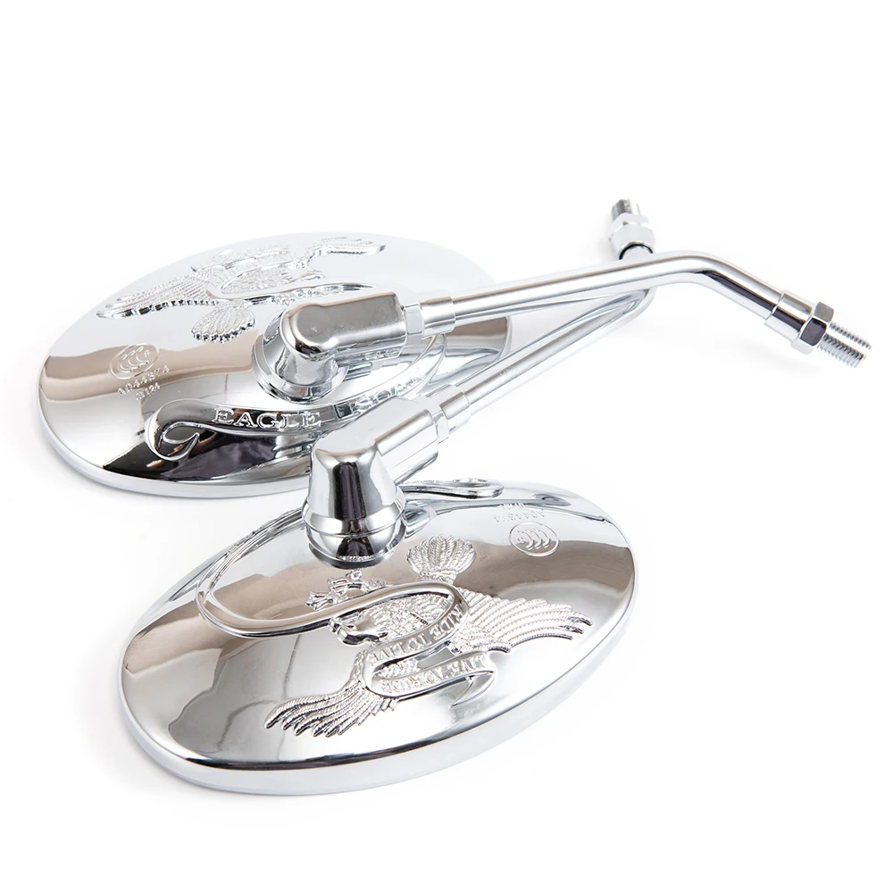 Universal Motorcycle Oval Chrome Rearview Mirrors 10MM Motorbike Side ...