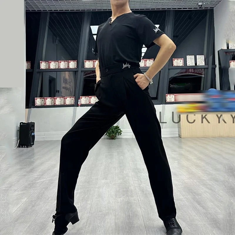 Adult-Male-Latin-Dance-Clothes-Men-Black-Short-Sleeves-Tops-pants-Cha ...