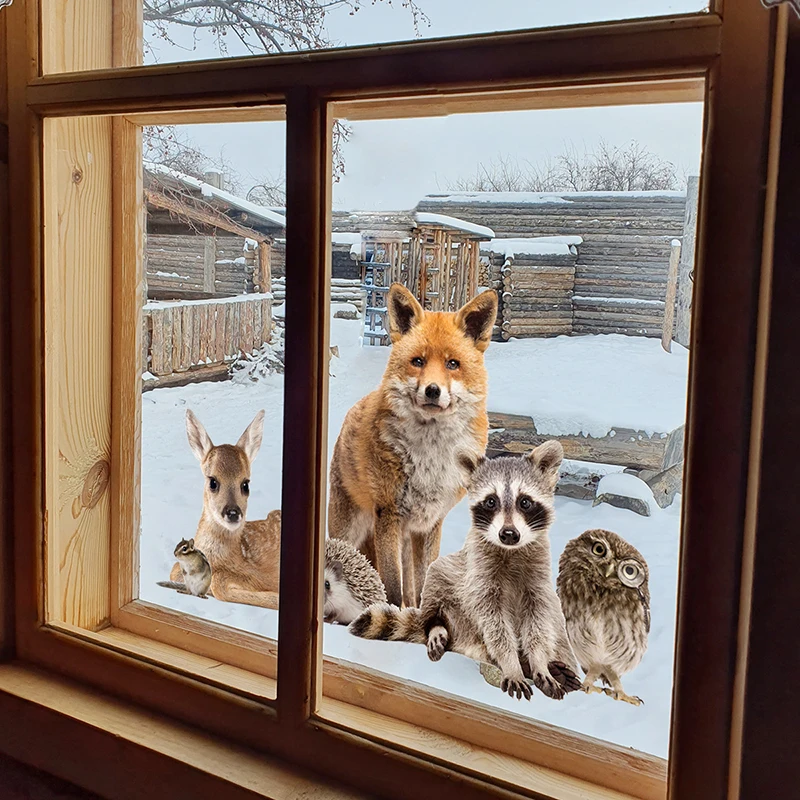 Animals-Window-Clings-Removable-Wall-Stickers-Wolf-Deer-Hedgehogs-Art ...