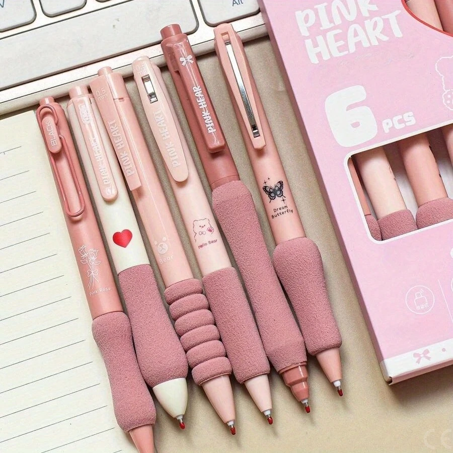 6pcs/set 0.5mm Retractable Gel Pen, Kawaii Stationary, Cute Pens, Black ...