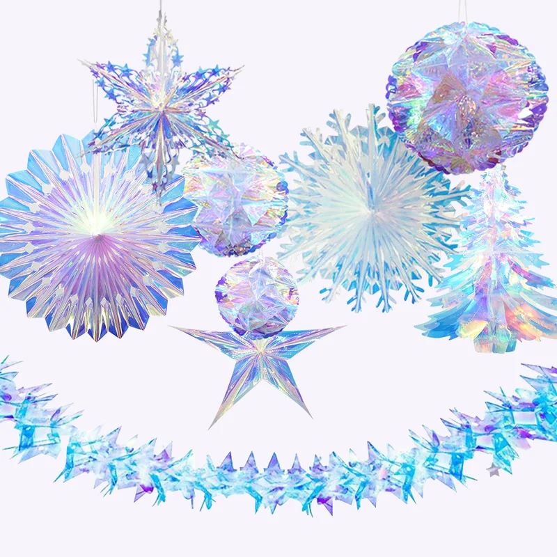 Iridescent-Film-Round-Fan-Wall-Hanging-Decoration-Snowflake-Paper-Fans ...