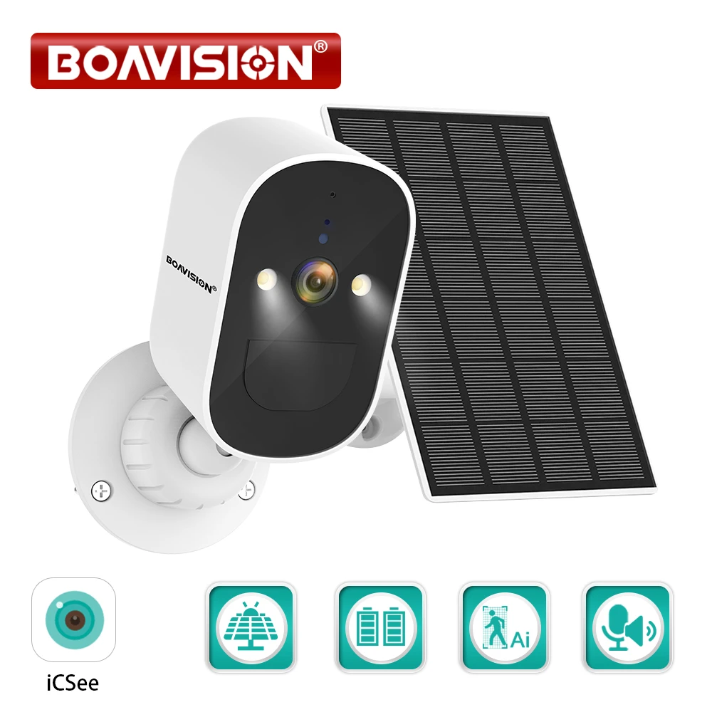 BOAVISION Solar Camera Wifi Outdoor Built in Rechargeable Battery PIR ...