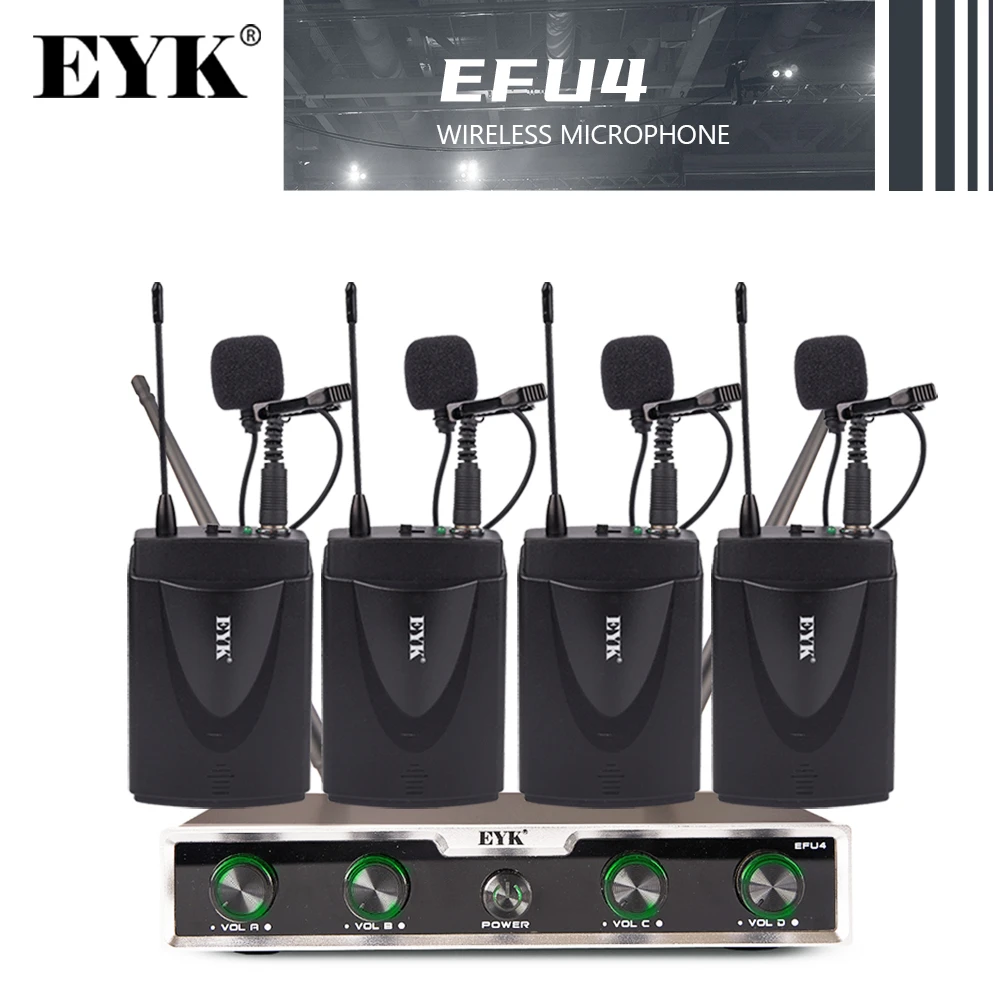 Eyk efu4 uhf sistema de microfone sem fio 4 canais com bodypack ...