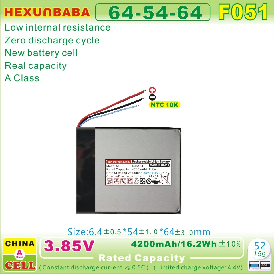 645464 3.85V,3.8V,3.7V 4200mAh NTC 10K Polymer Lithium Ion / Li-Ion ...
