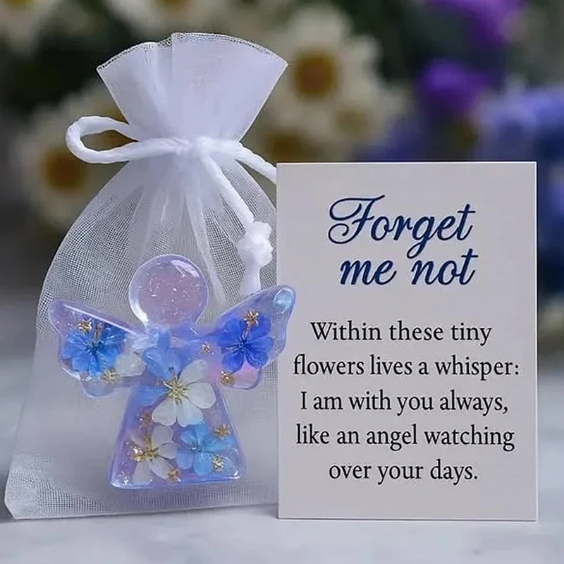 Mini Guardian Angel Sculpture Featuring Dried Forget Me Not Flowers ...