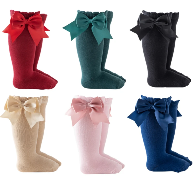 Calcetines-largos-con-lazo-para-ni-a-peque-a-calcet-n-hasta-la-rodilla ...