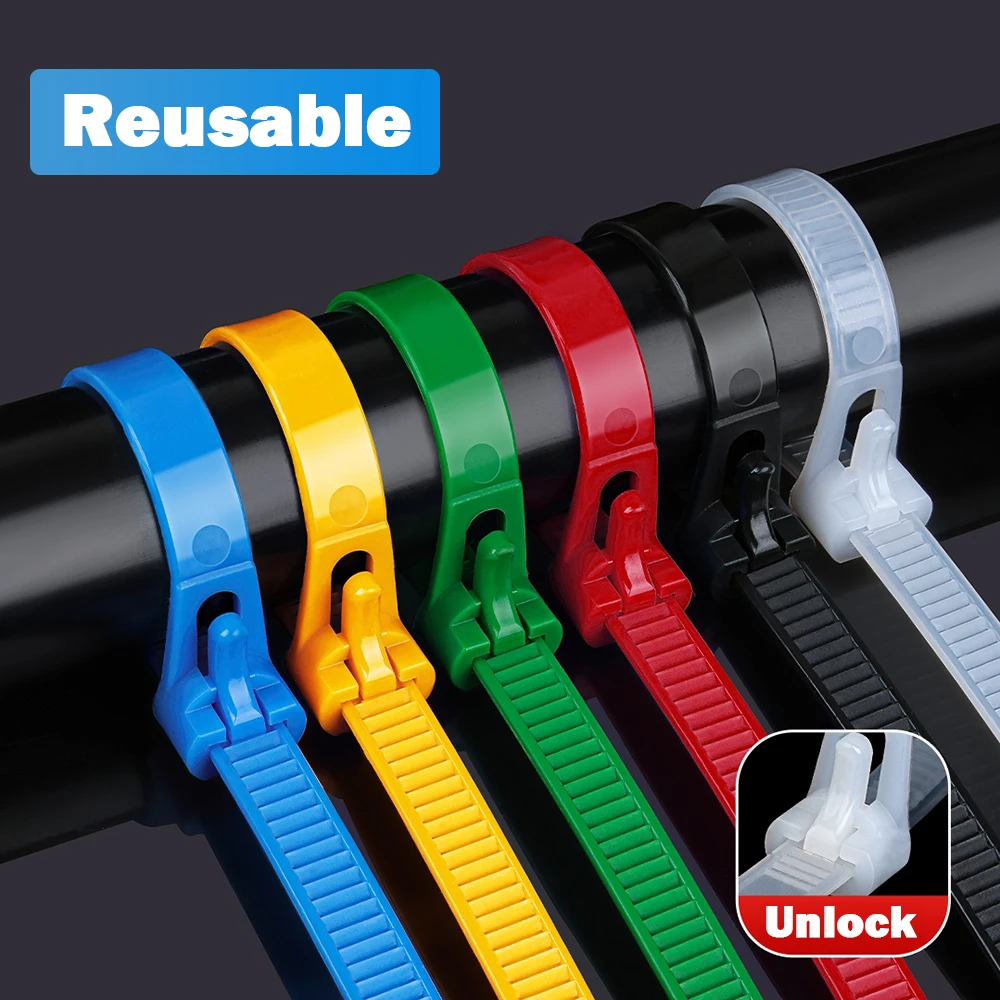 100PCS Reusable Cable Ties Self locking Plastic Nylon Cable Tie ...