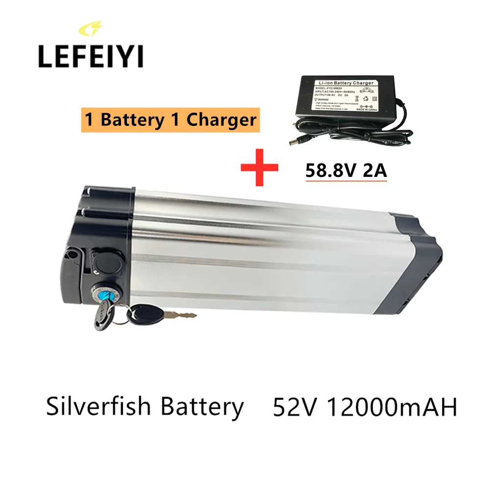 52V 12.0ah Silver Fish Electric Bike Lithium Battery with Aluminum Case ...