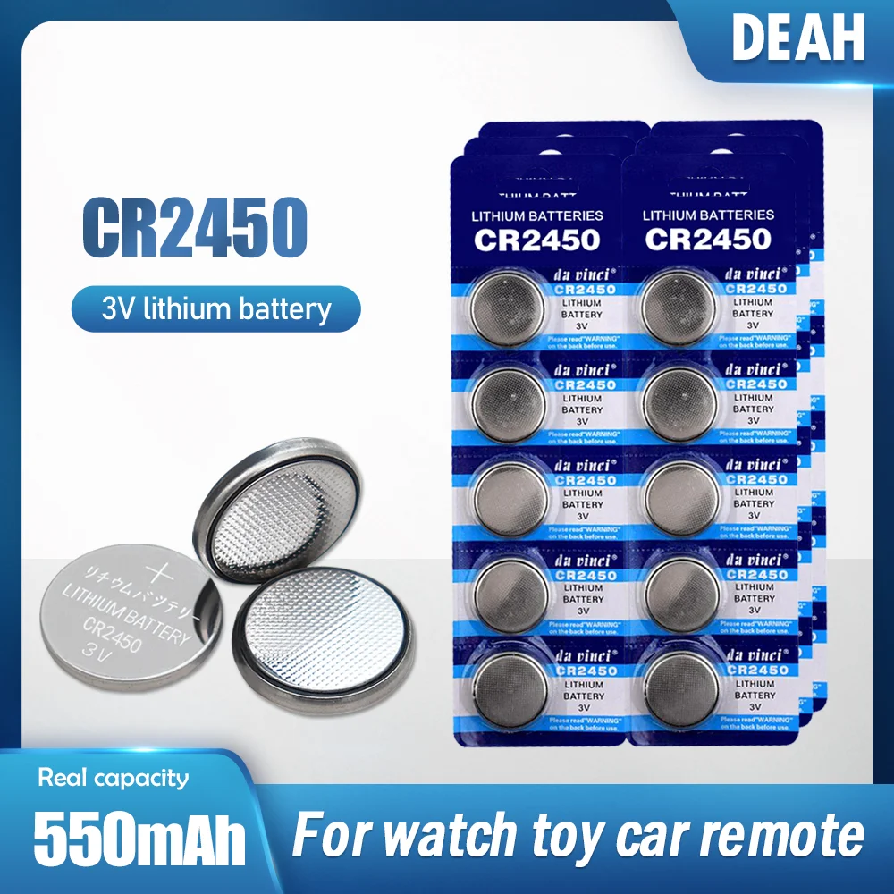 Batería de litio CR2450 CR 100% 3V para reloj, botón de Control remoto, pila de moneda, DL2450 ...