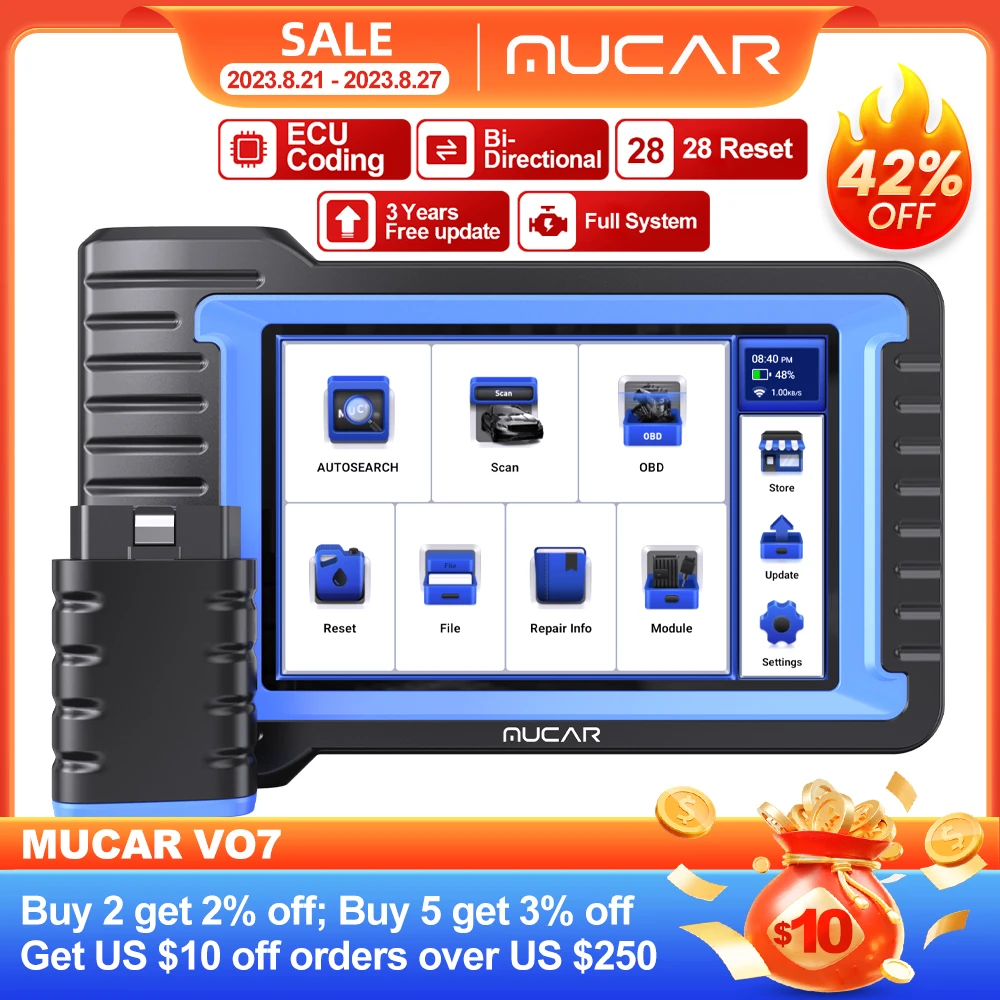 MUCAR VO7 Automotive OBD2 Scanner Professional ECU Coding Bidirectional ...
