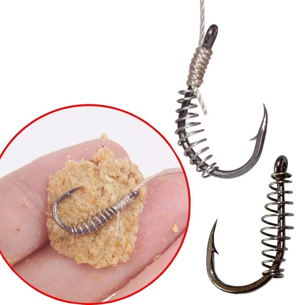10pcsFishing-Hooks-Barbed-Swivel-Spring-Jig-Carp-Hook-Single-Circle ...