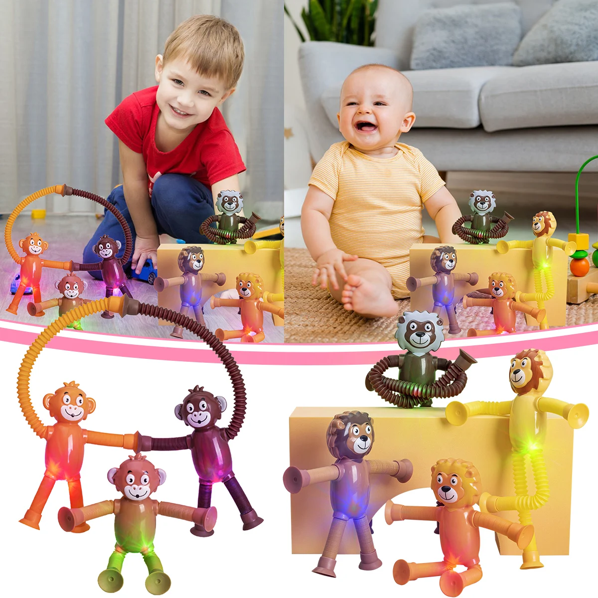 Lion-Monkey-Pop-Tubes-Sensory-Toys-Cute-Animal-Stretch-Tube-Suction-Cup ...
