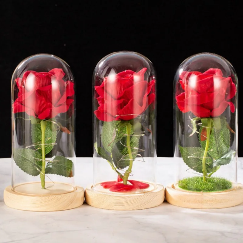 Eternal Rose Flower LED Light Box Artificial Immortal Flowers Glass ...