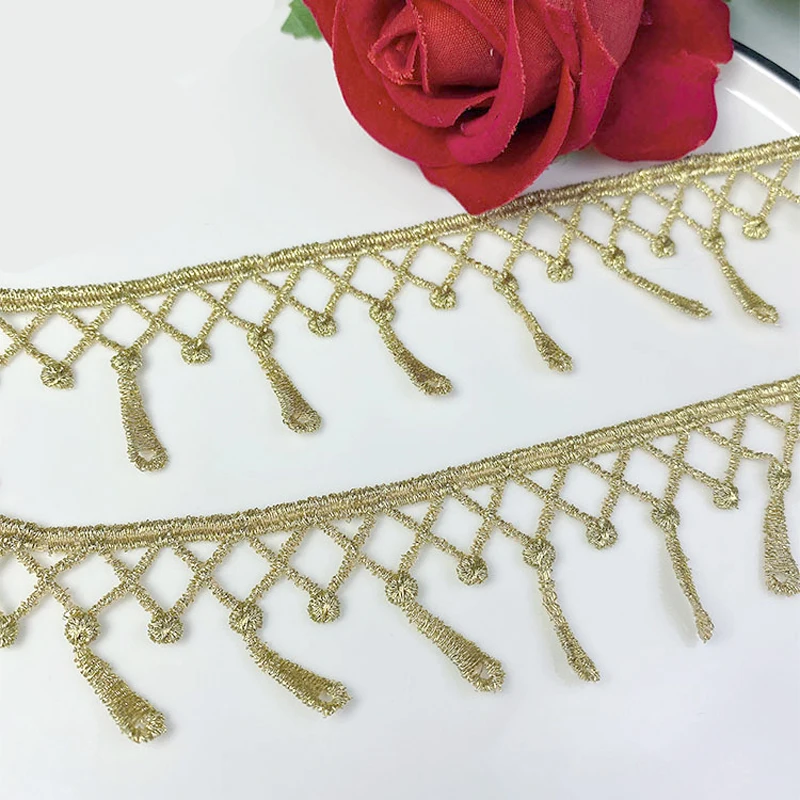 40Yards Golden Droplet Lace Trim Craft Flower Polyester Lace Fabric ...