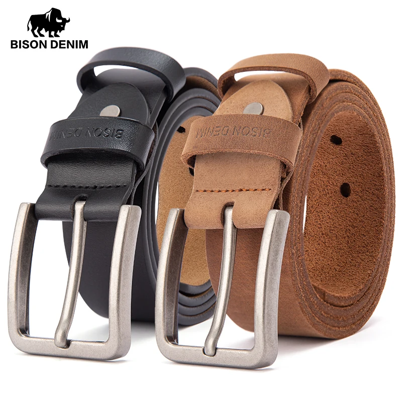 BISON-DENIM-High-Quality-Genuine-Leather-Belt-Vintage-Pin-Buckle-Design ...