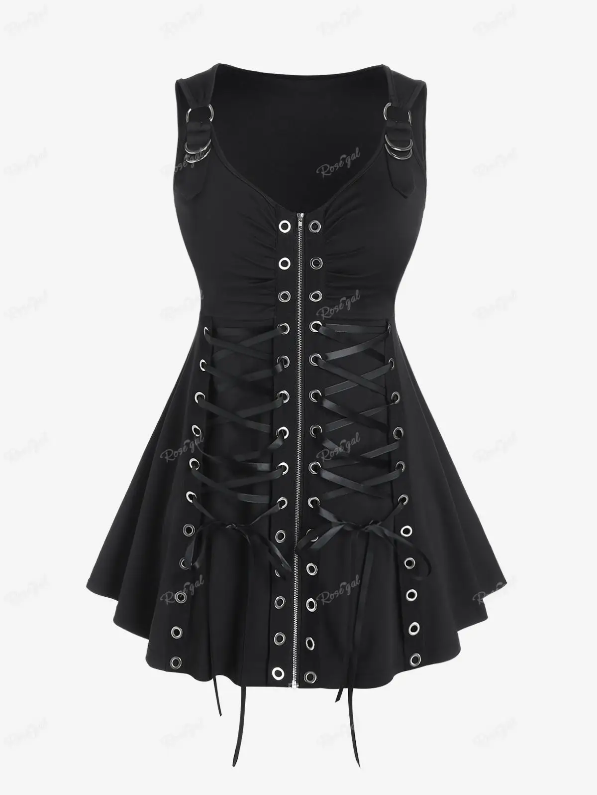 ROSEGAL-Plus-Size-Gothic-Full-Zipper-Grommets-Camis-Tops-Buckle-Strap ...