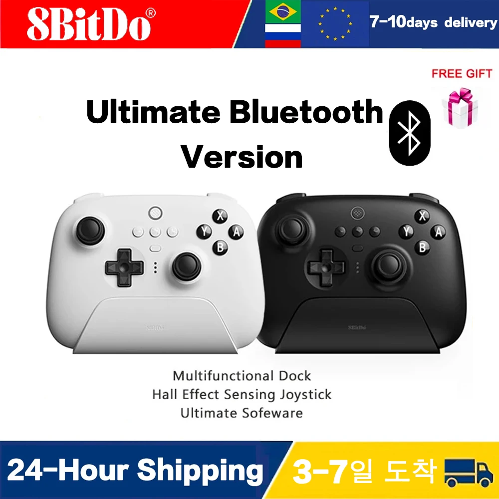 8bitdo 얼티밋 무선 블루투스 컨트롤러 충전 도크 홀 효과 감지 조이스틱 윈도우 10 11 스팀 안드로이드용