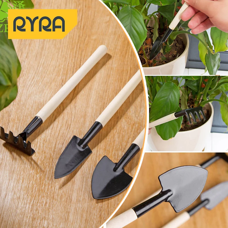 3pcs-Mini-Gardening-Potting-Tools-Wooden-Handle-Shovel-Rake-Shovel ...