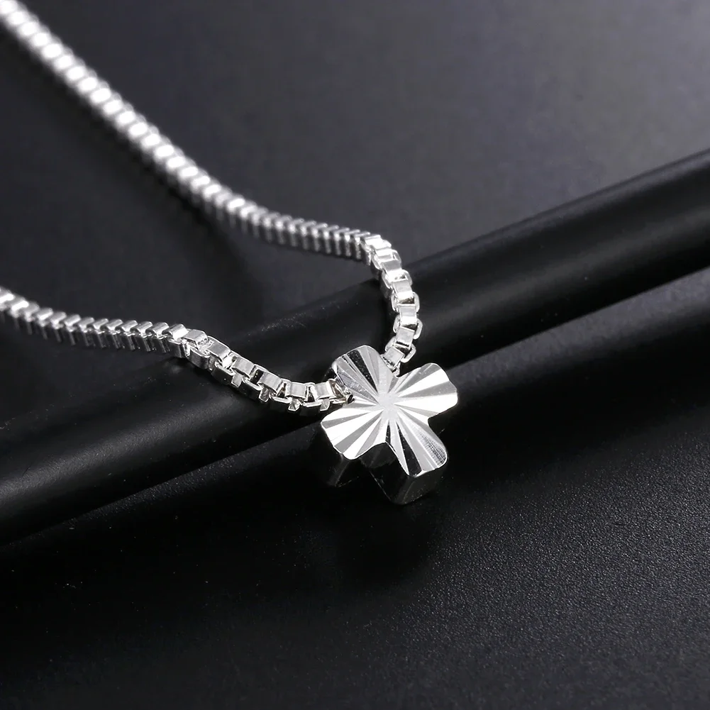 925-sterling-Silver-fine-Box-chain-Simple-cross-Pendant-Necklace-For ...