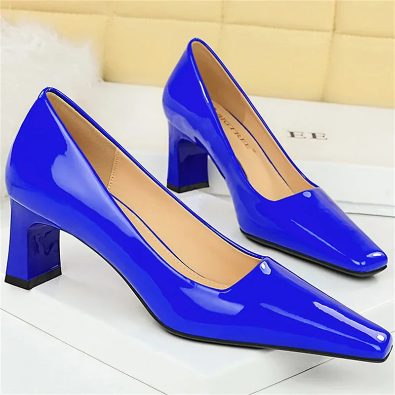 Women-6cm-High-Heels-Pumps-Lady-Block-Low-Heel-Shallow-Square-Toe ...
