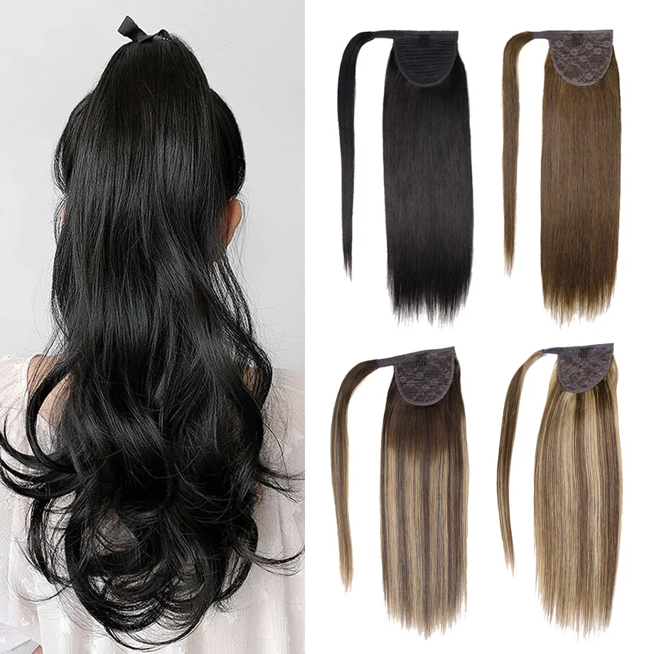 Human-Hair-Ponytail-Extensions-Magic-Paste-Invisible-Ponytails-14-22 ...
