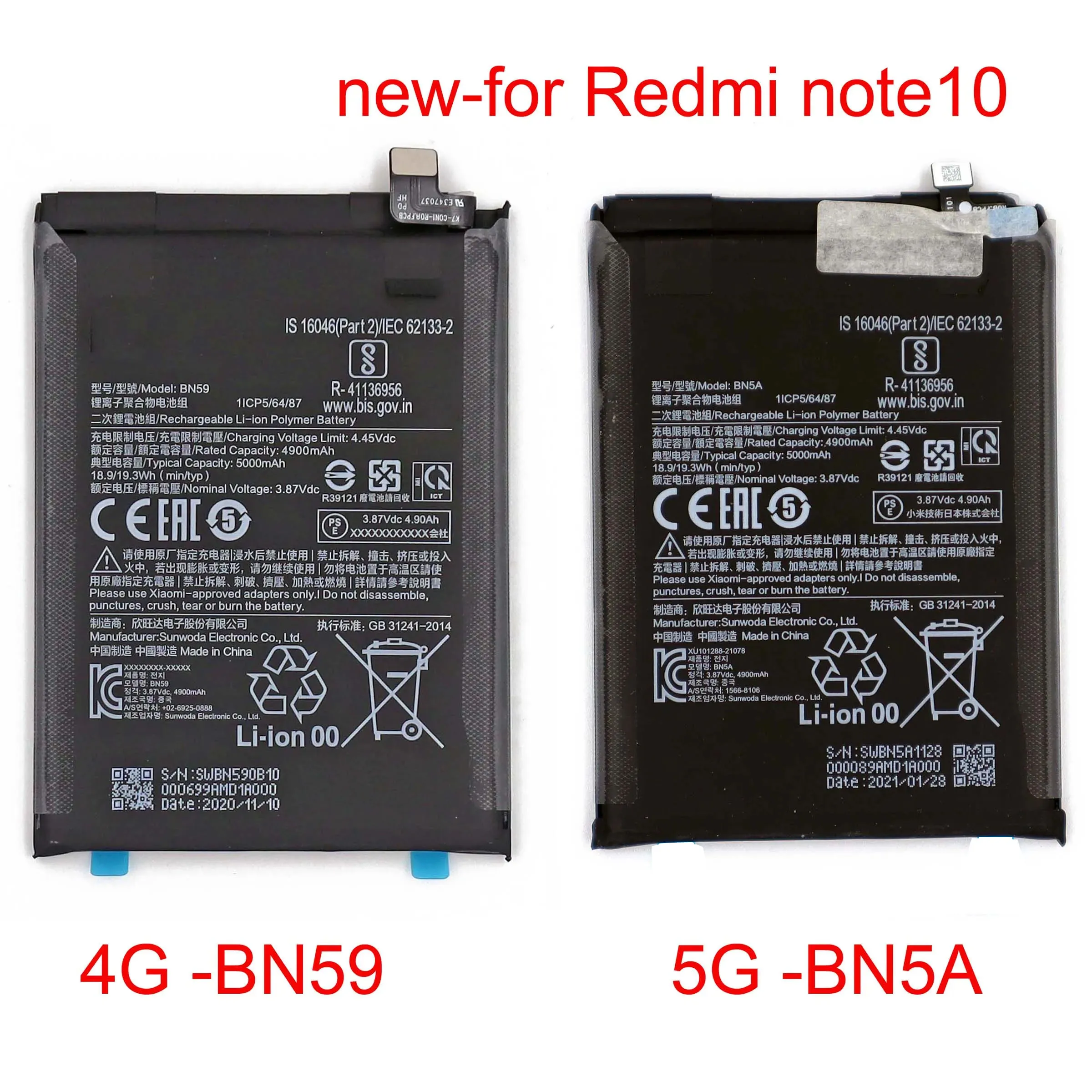 New-Battery-for-Xiaomi-Redmi-note-10-Global-4G-BN-59-5G-version-BN5A ...