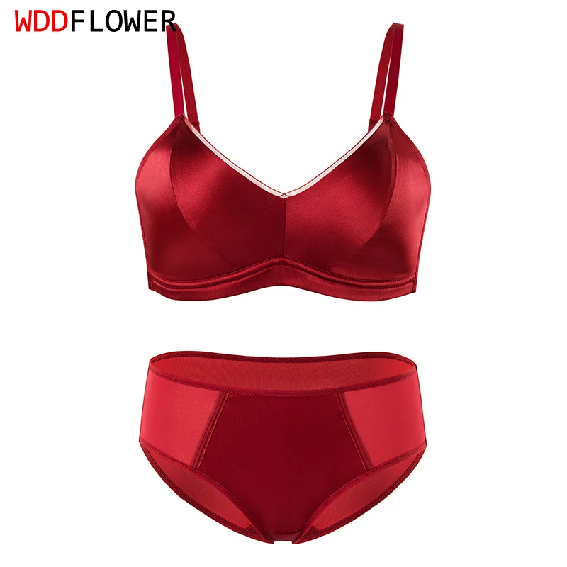 Women-Silk-Bra-Set-Red-Color-100-Natural-Silk-Lining-Thin-Type-Wireless ...