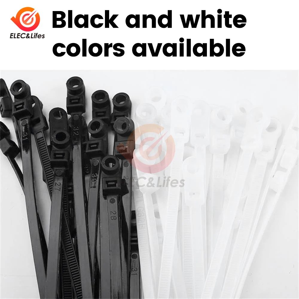 100PCS Screw Hole Cable Ties Fixed Cable Tie Nylon Cable Zip Ties With ...