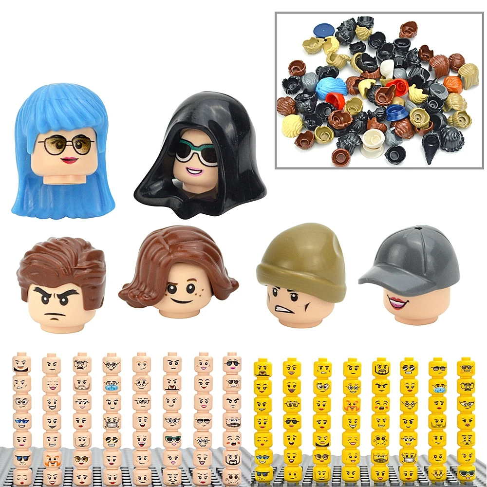 Figure Head Hair Hat Faces Expression Diy Bricks Building Blocks Model ...