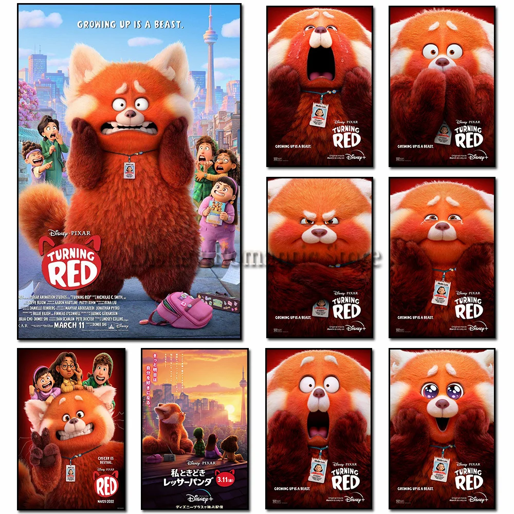 Disney New Anime Turning Red Movie Poster Pixar Cartoon Animal Canvas ...