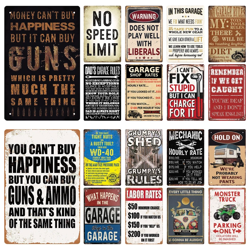 Garage-Signs-Man-Cave-Vintage-Plaque-My-Rules-Retro-Metal-Plate-Funny ...