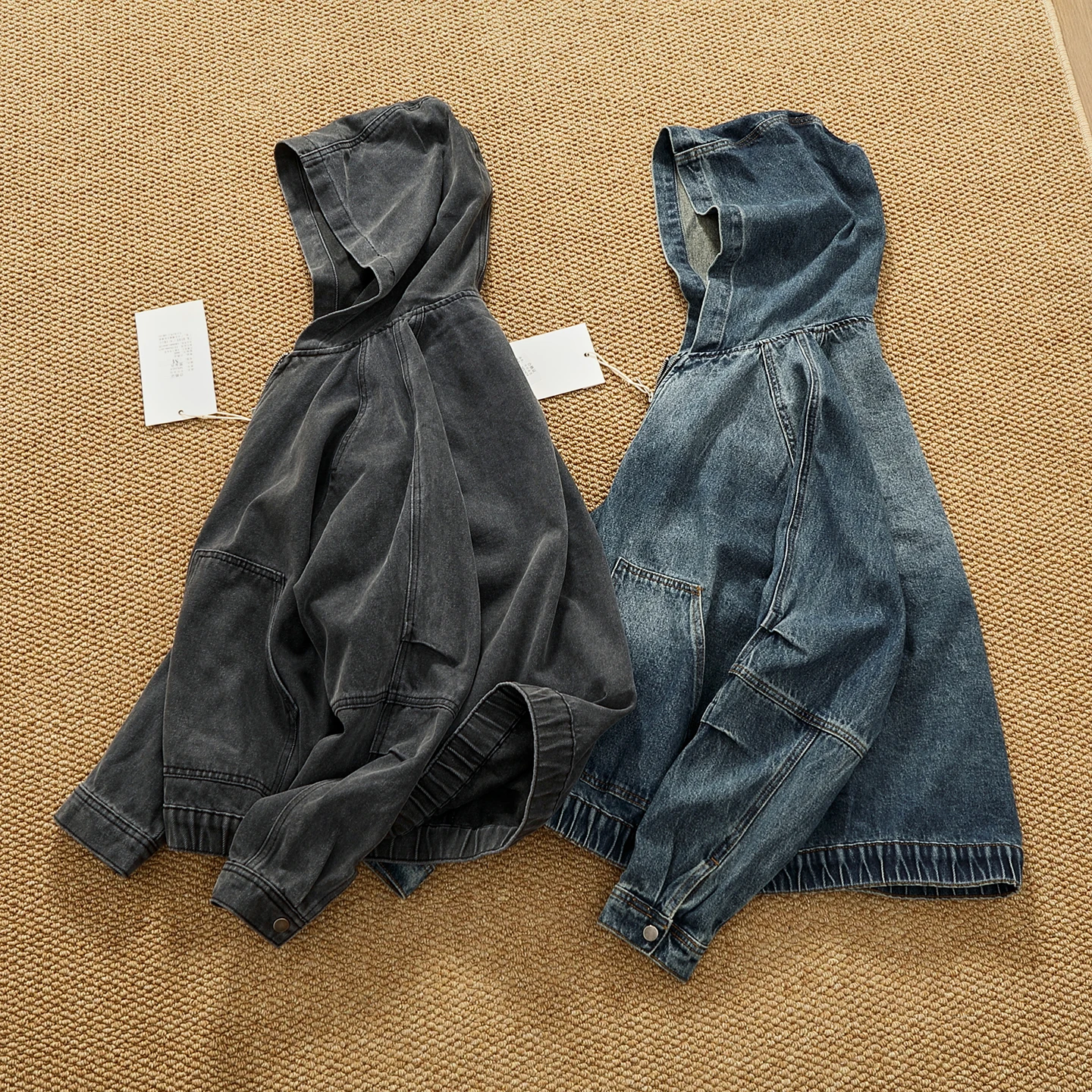 Americano casual com capuz jaqueta jeans masculino solto denim lavagem ...