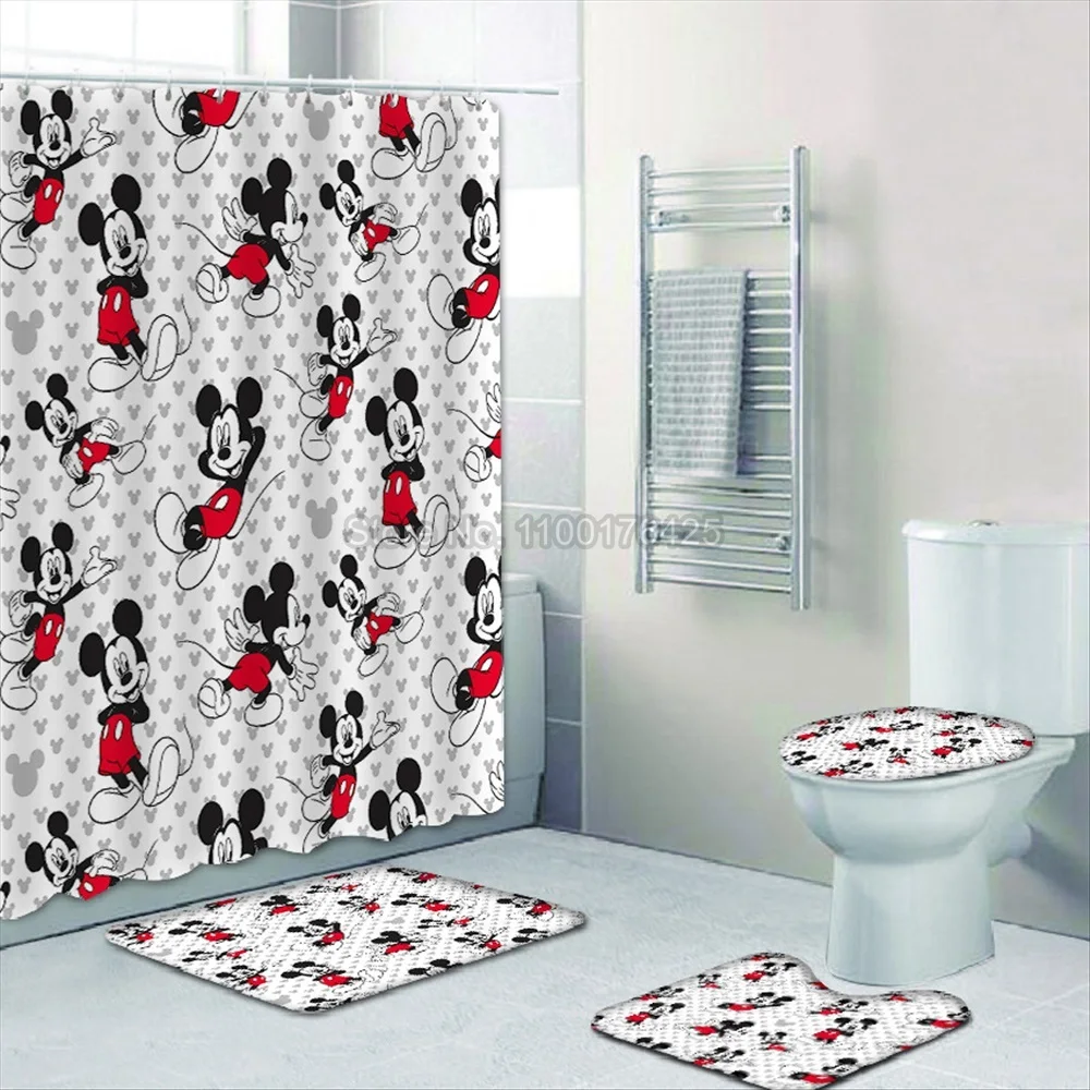 Disney-Mickey-Mouse-Waterproof-Shower-Curtain-Set-Toilet-Cover-Mat ...