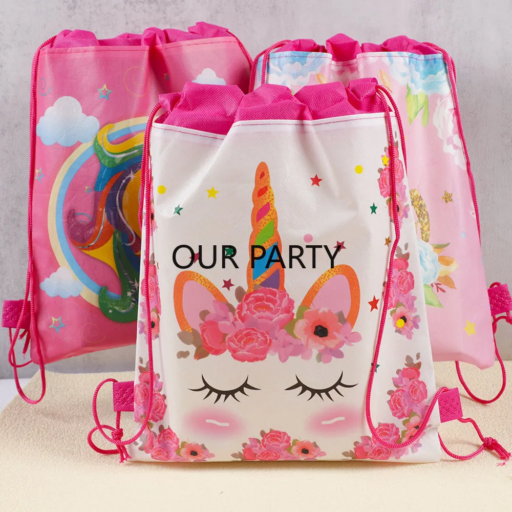 12Pcs Cute Rainbow Unicorn Theme Drawstring Bag School Storage Backpack ...