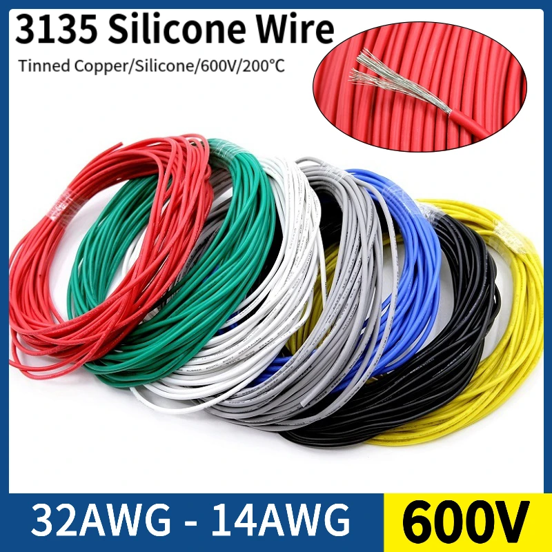 5/10M Copper Wire 32 30 28 26 24 22 20 18 AWG Soft Silicone Rubber Insulated Flexible UL3135 ...