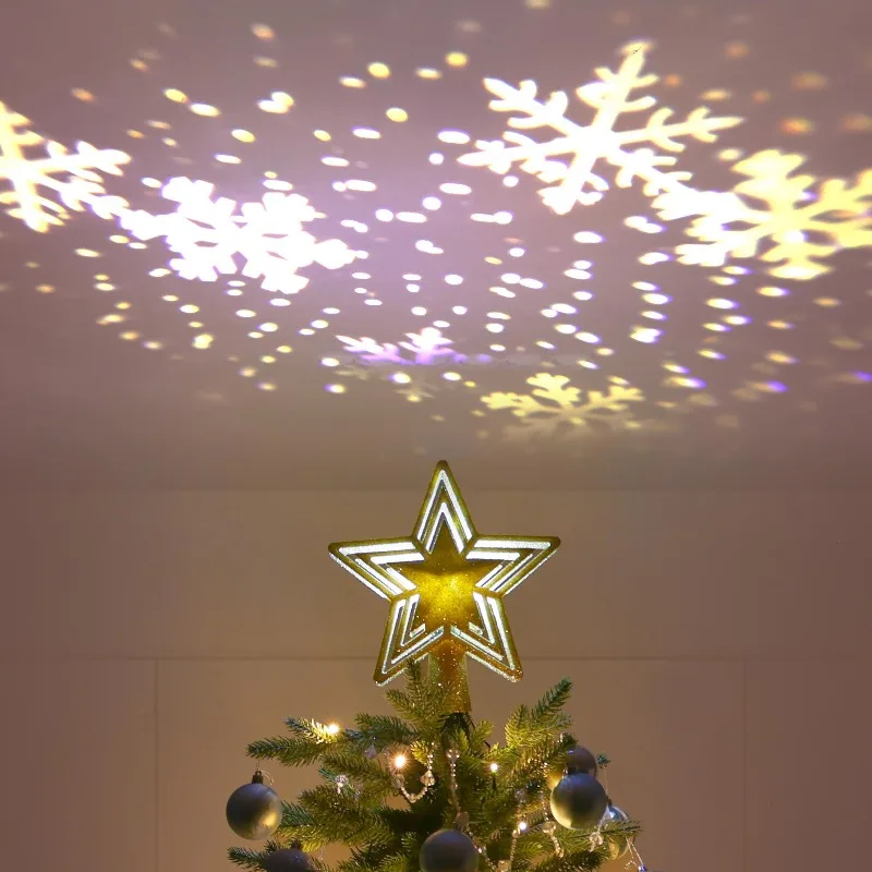 LED Projection Tree Topper Star Golden Pentagram with Snowflake ...