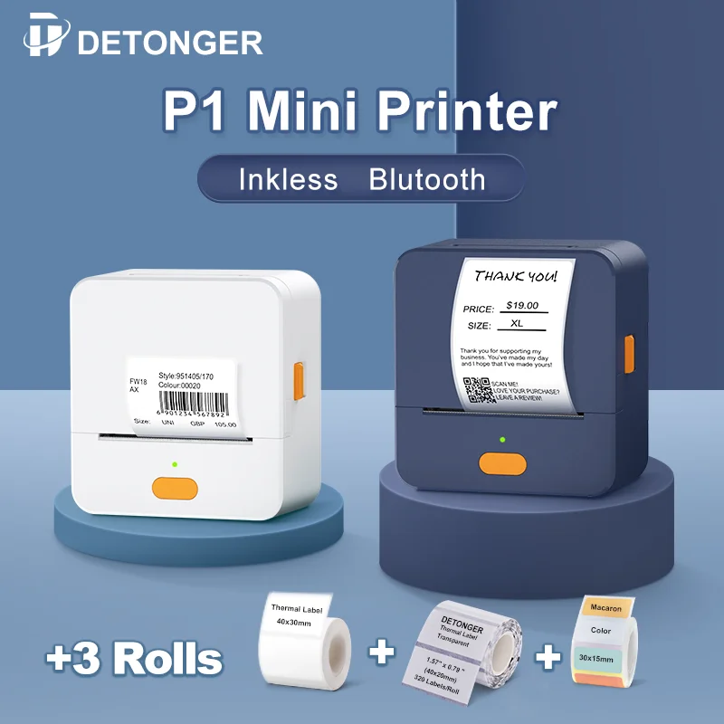 DETONGER P1 Mini Portable Thermal Label Printer Wireless Inkless Pocket ...