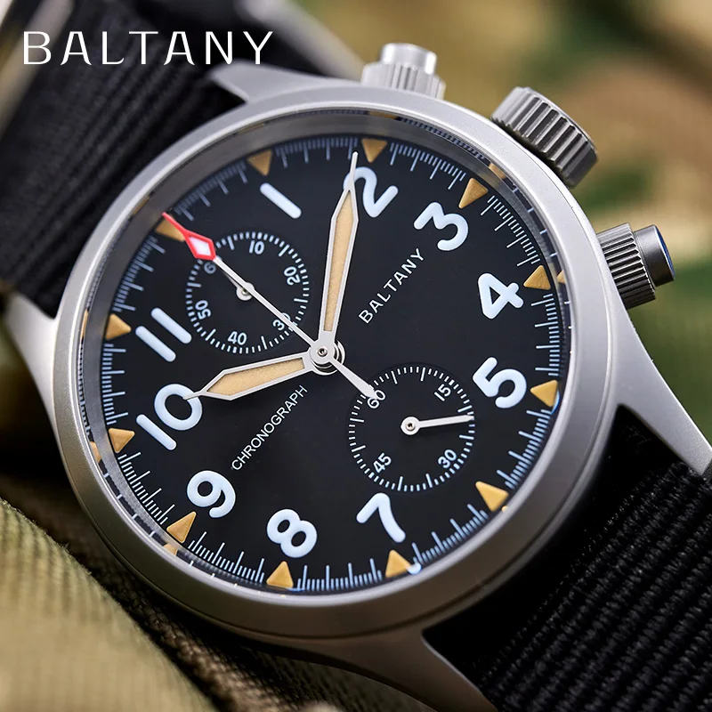 Baltany Quartz Watch for Men Pilot Chronograph Wristwatch 10ATM Waterproof Sapphire Vintage ...