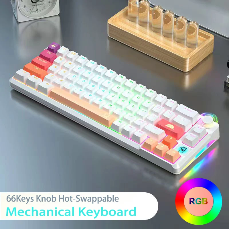 Teclado mecánico retroiluminado A68 con cable, 65 por ciento, RGB ...