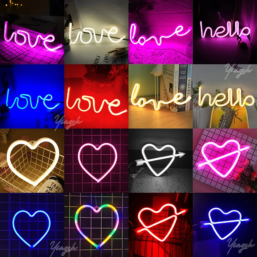Hello Heart Love Neon Light Sign LED Modeling Night Lamp Wall Store Room Decoration edding ...